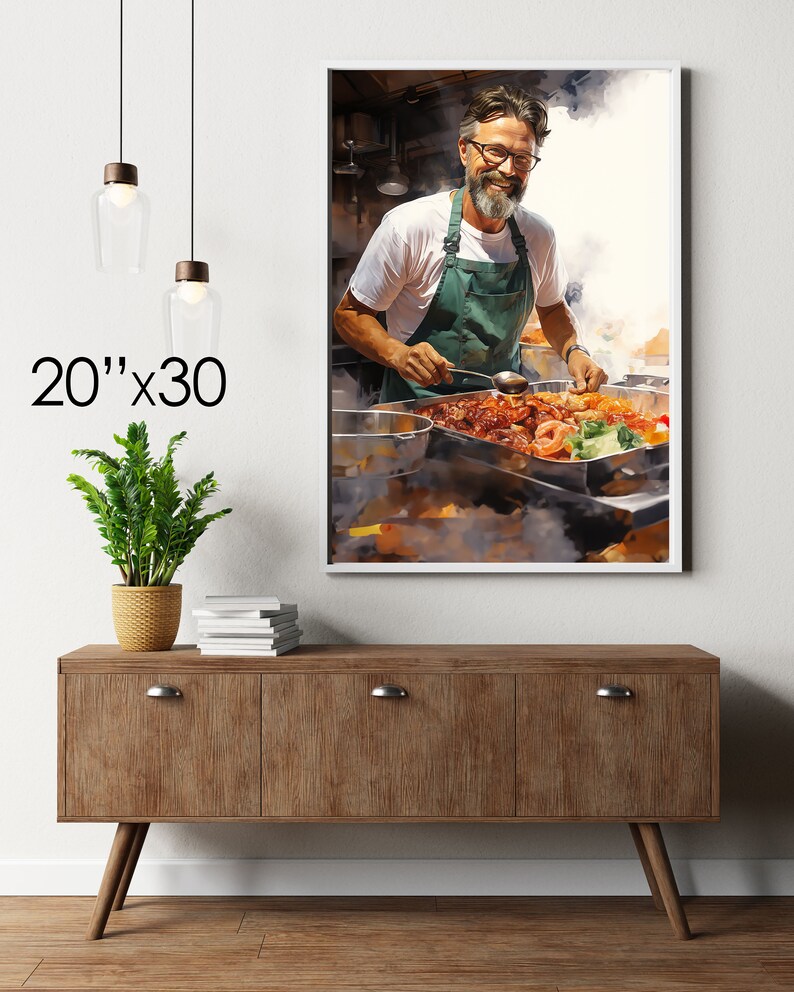Printable Art - the Joyful Chef - A Smiling Chef Standing Over A Pan of ...