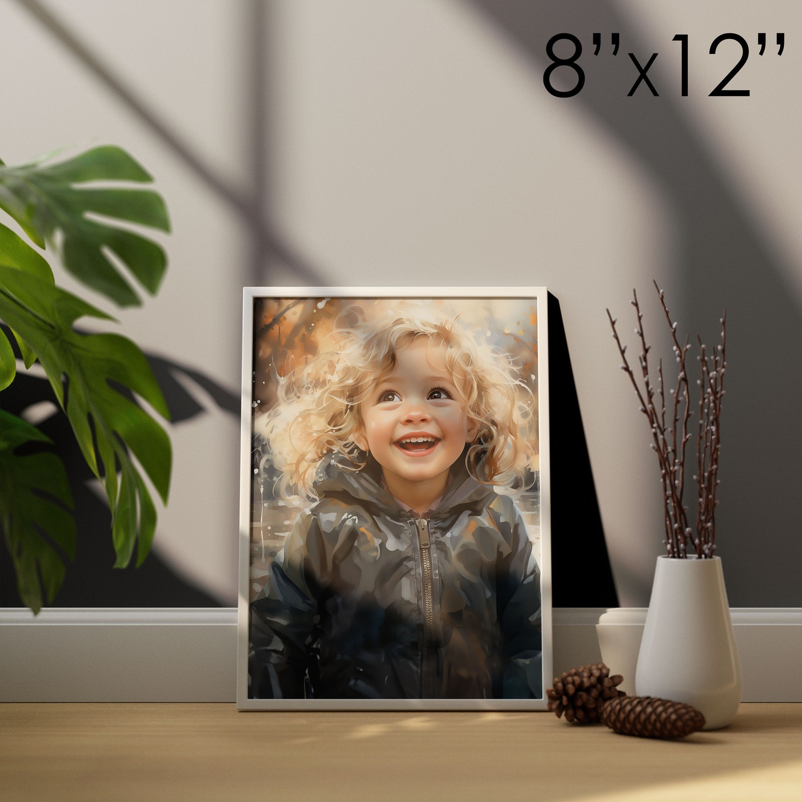 Printable Art - Rainy Day Delight - A Blond Toddler in A Coat Enjoying Daytime Drizzle ...