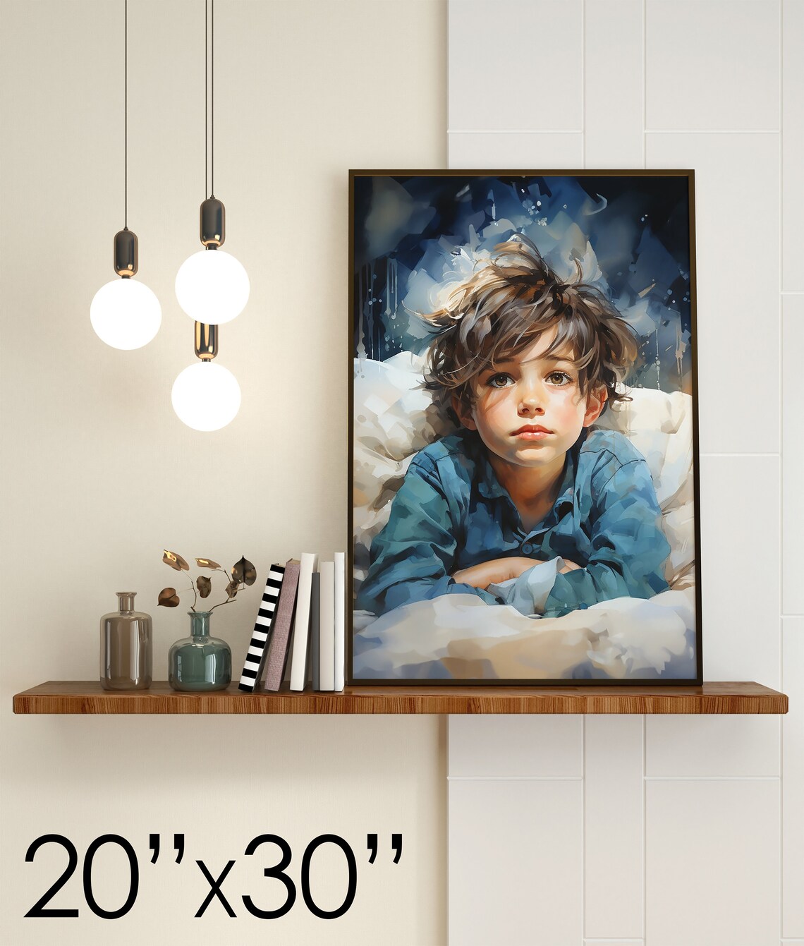 Printable Art - Midnight Melancholy - A Little Boy Laying in Bed at ...