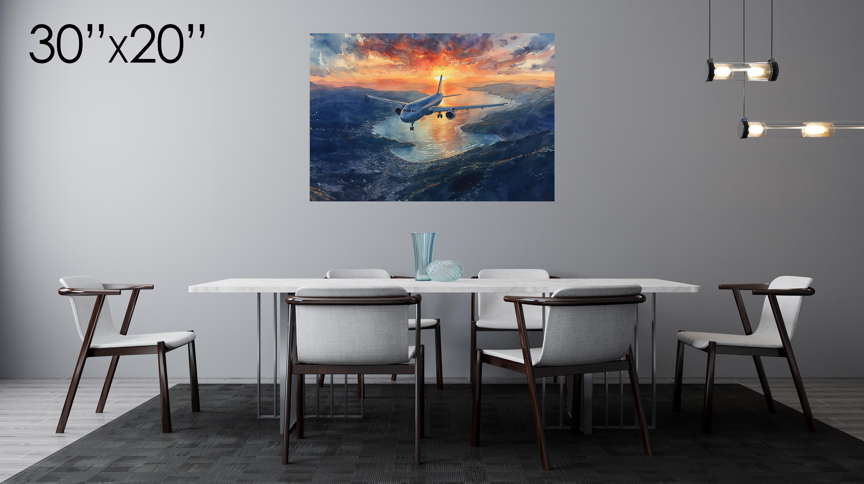 Digital Art - Flight of Fancy - Airplane Over Sunset Coastline ...