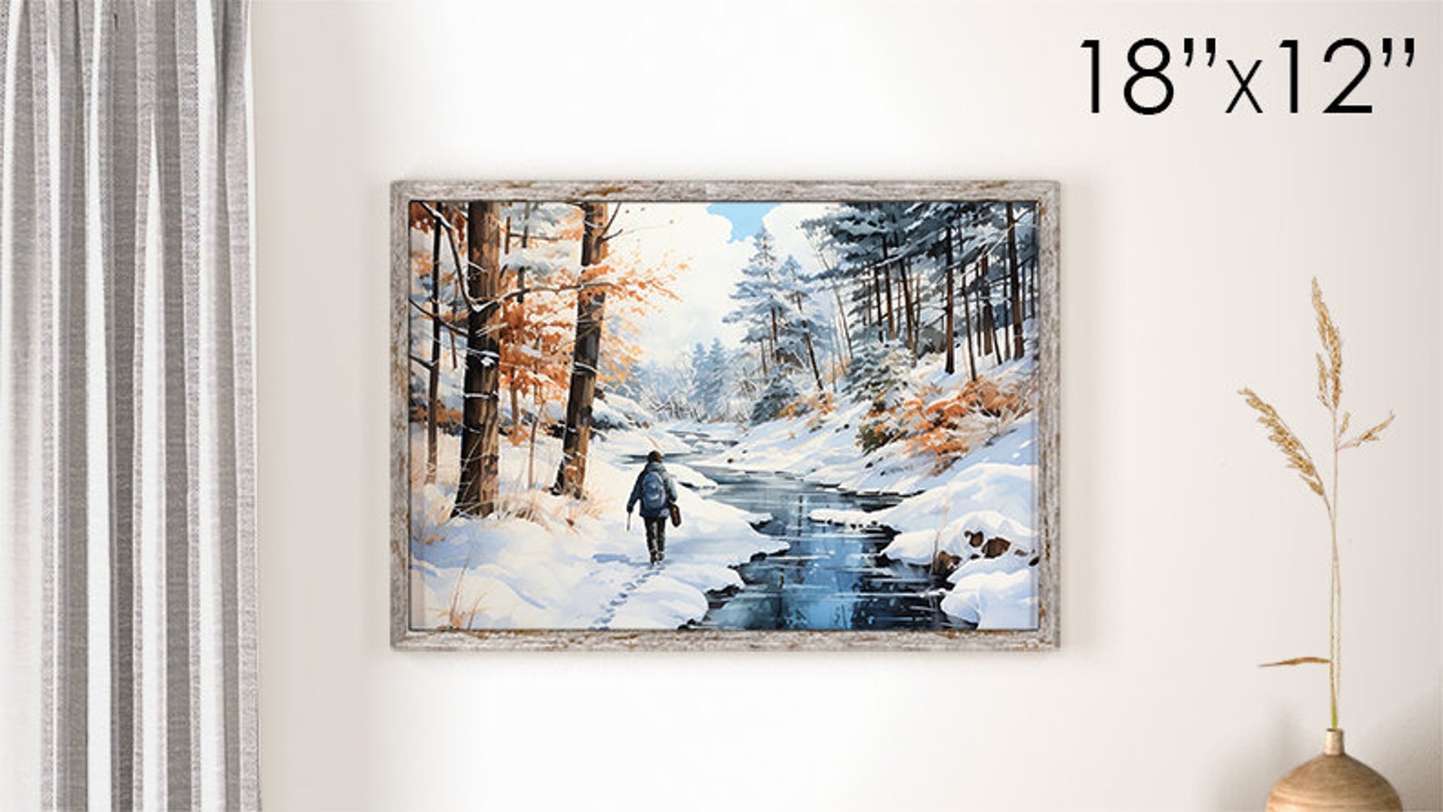 Printable Art - Snowy Stroll - A Lone Figure Making A Path Through A ...