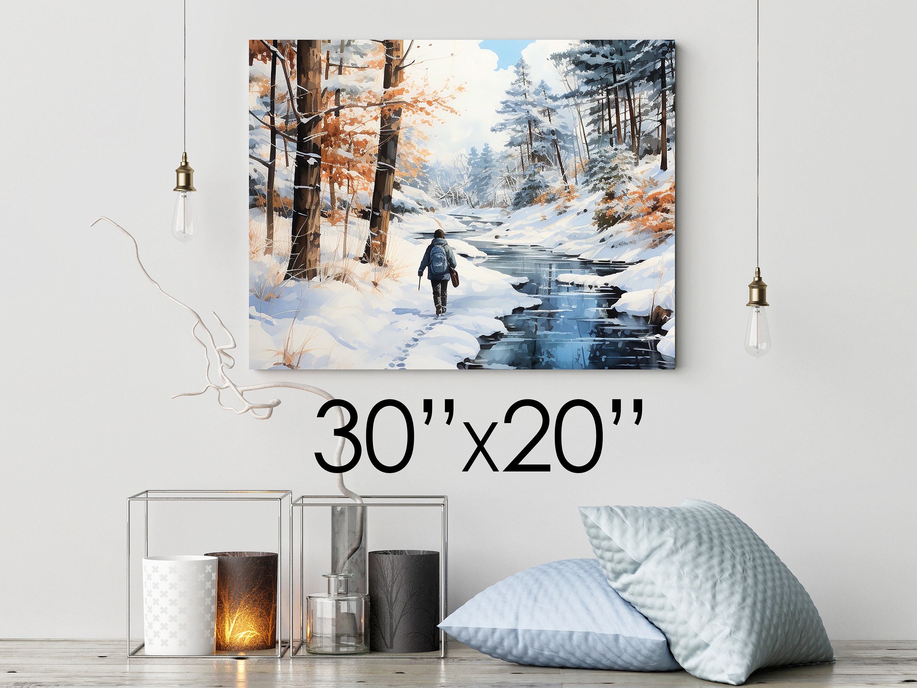 Printable Art - Snowy Stroll - A Lone Figure Making A Path Through A ...