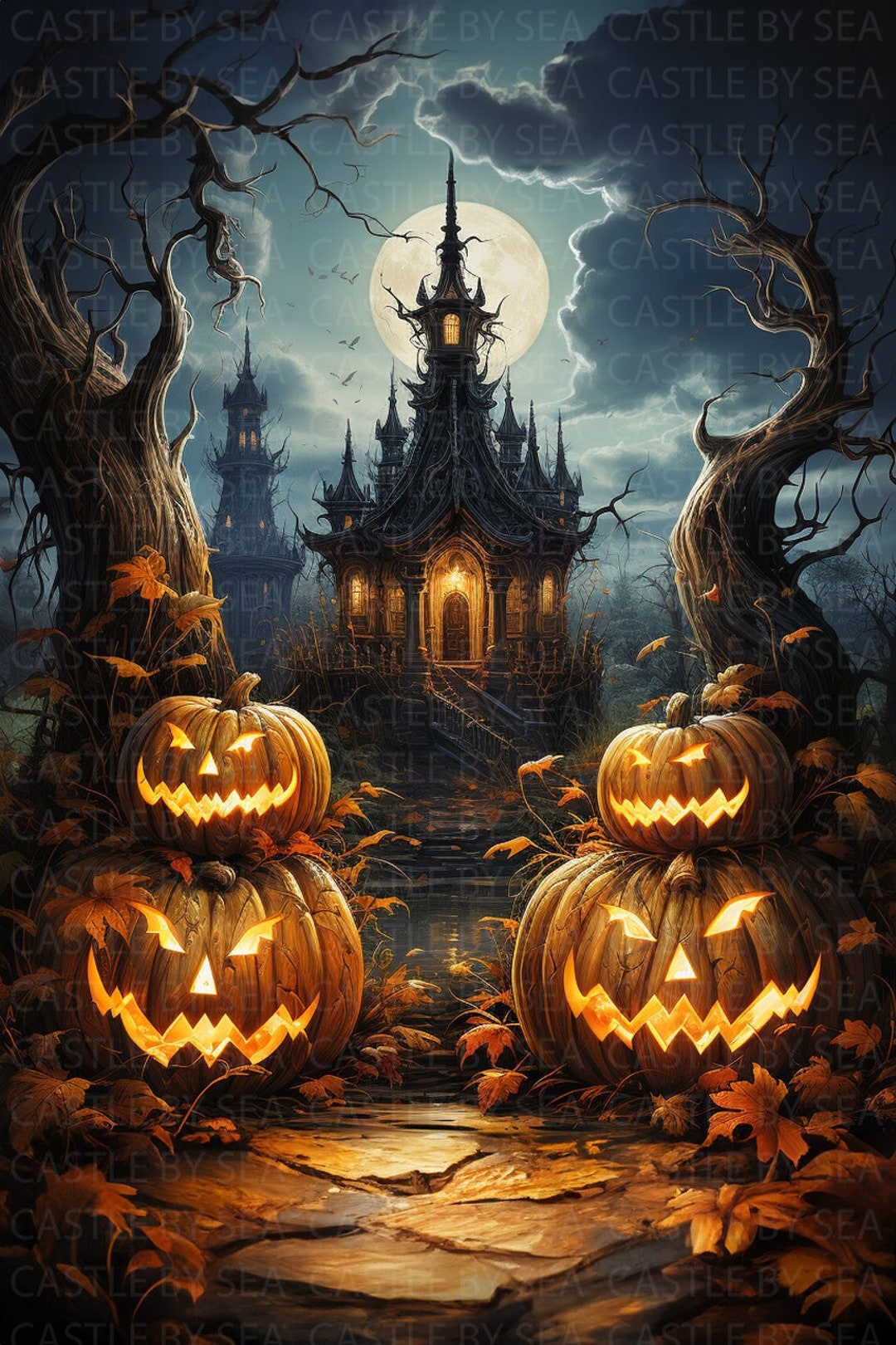 Printable Art - Path to the Haunt - Jack-o-lanterns Lining the Path ...