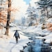 Printable Art Snowy Stroll A Lone Figure Making A Path Through A Snowy ...