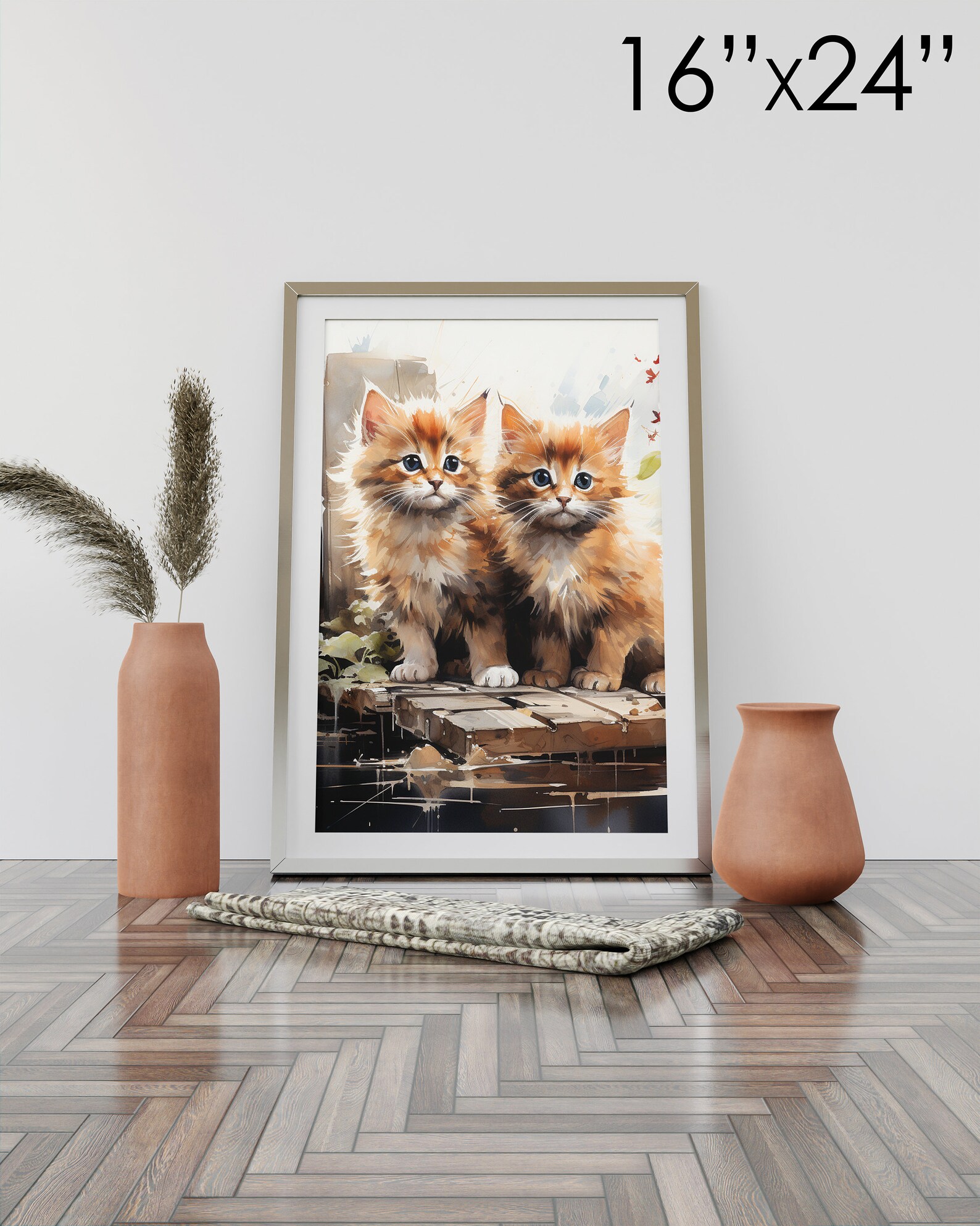 Printable Art - Tangerine Tabbies - Twin Tabby Kittens - Watercolor Art ...