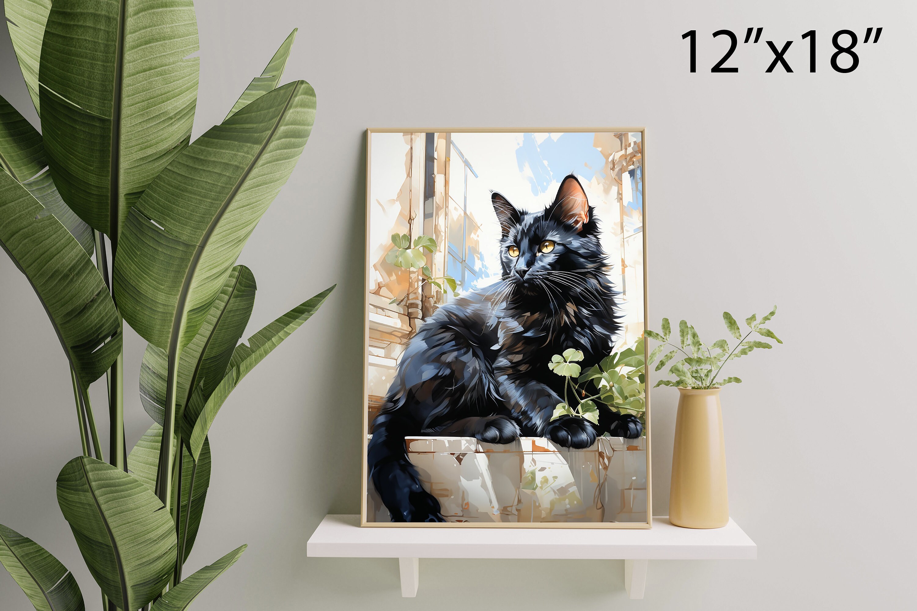 Printable Art - Sunny Sill - A Black Cat Enjoying A Sunny Day on A ...