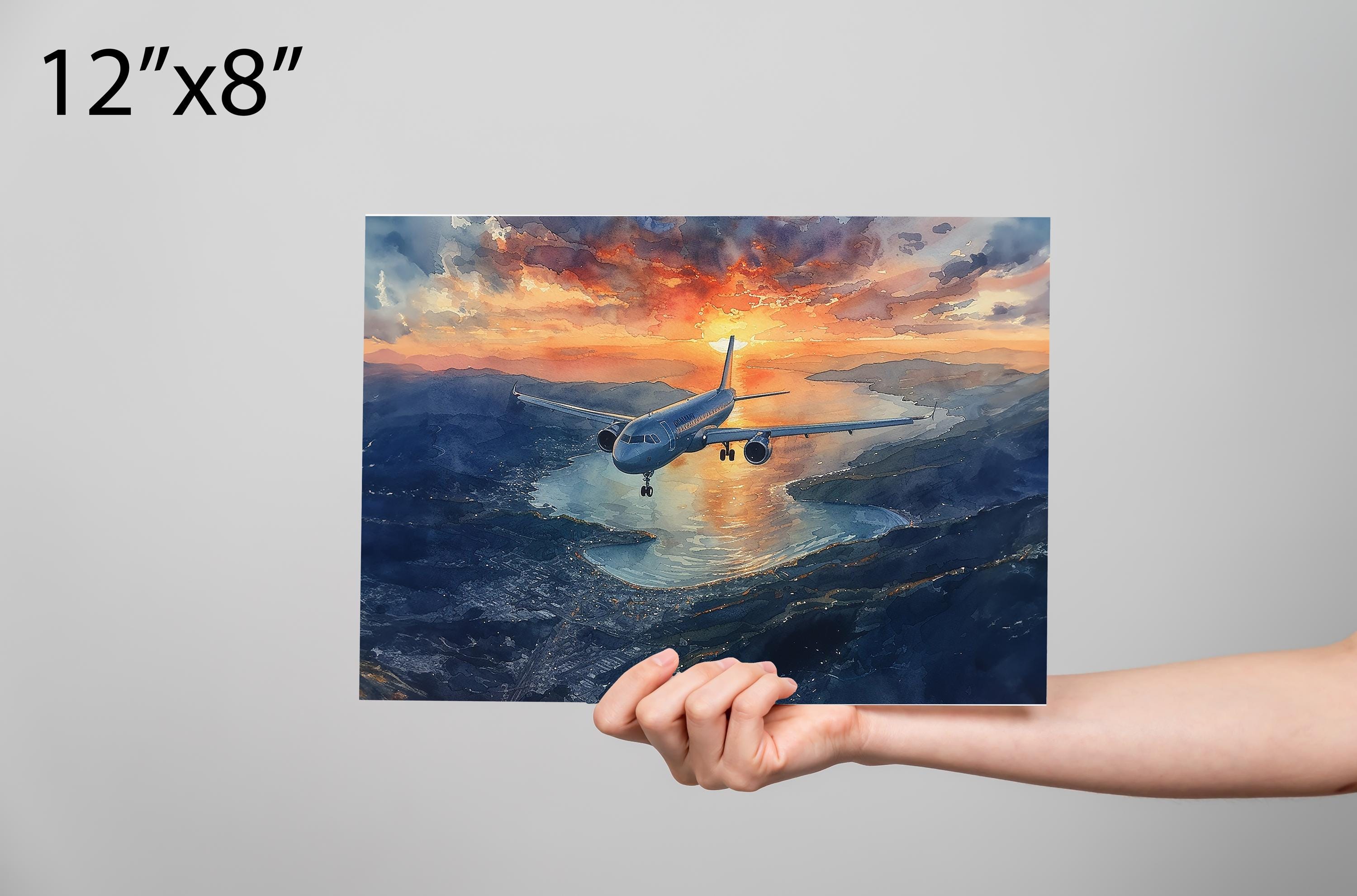 Digital Art - Flight of Fancy - Airplane Over Sunset Coastline ...