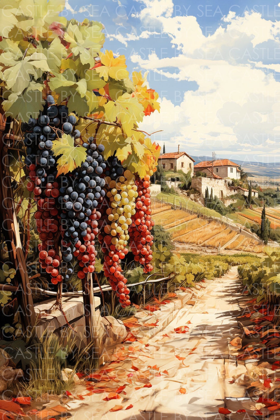 Printable Art - Vineyard Vista - A Vineyard During Harvest Season With ...