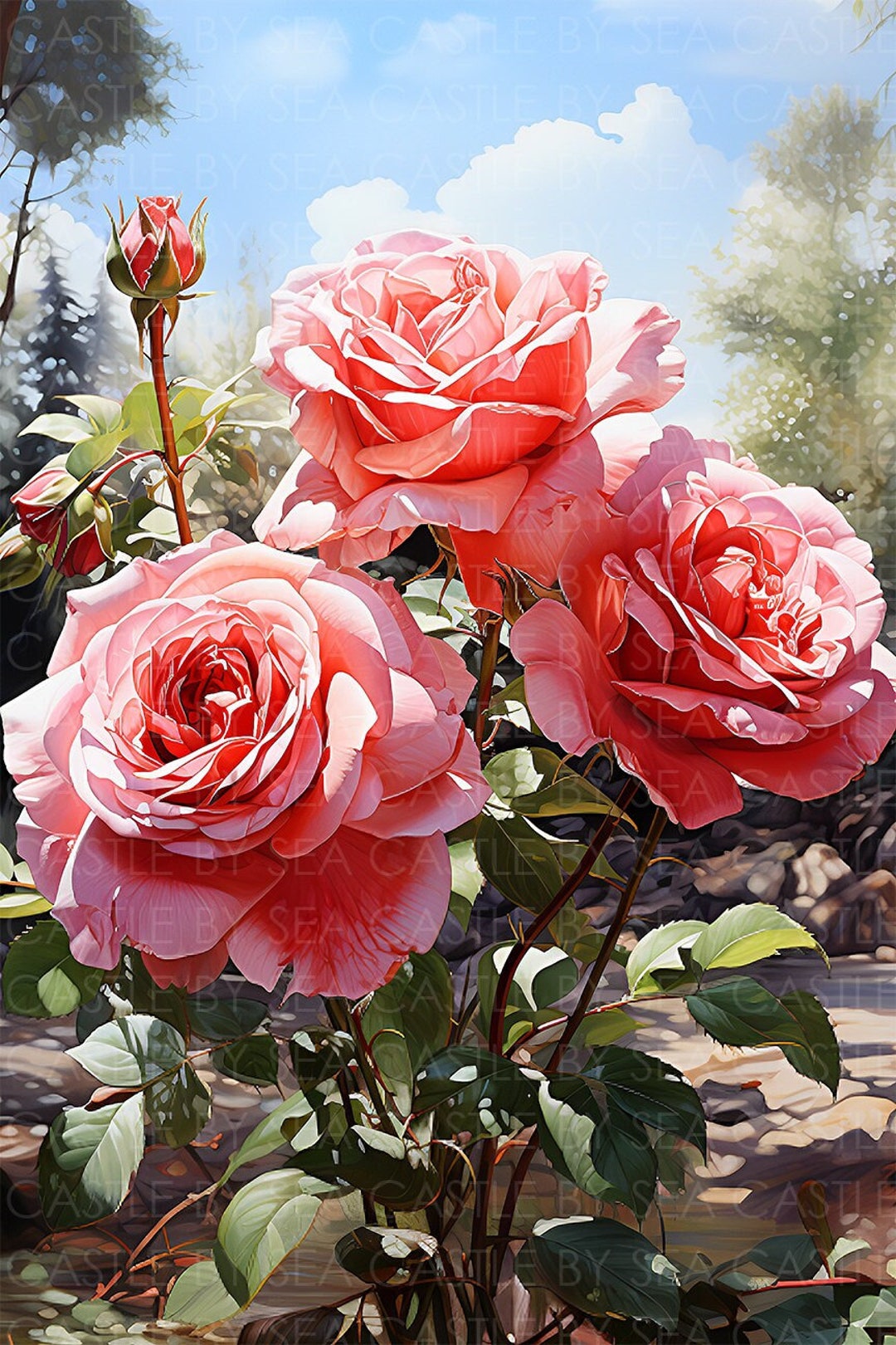 Printable Art - Blossoms in Pink - Pink Rose Blossoms in A Field on A ...