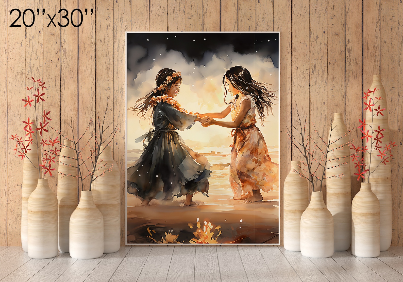 Printable Art - Oceans Dance - Two Hawaiian Girls Dancing by A Bonfire ...