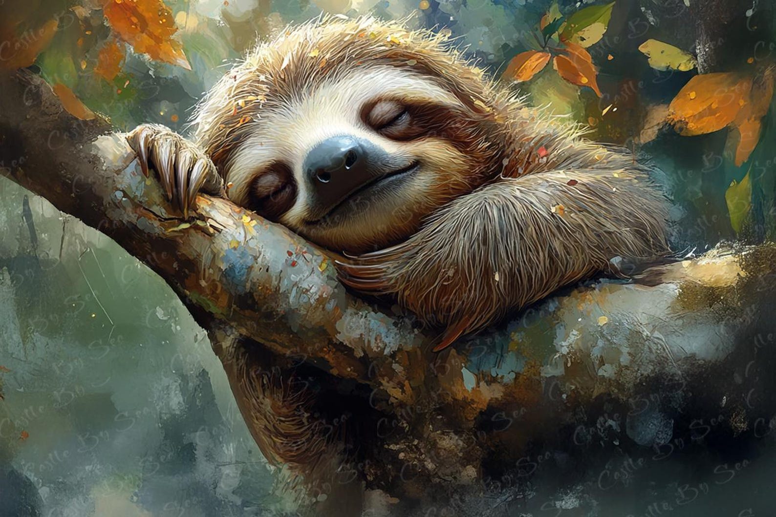 Digital Art - Sleeping in the Shade - A Happy Sloth Sleeping on A ...