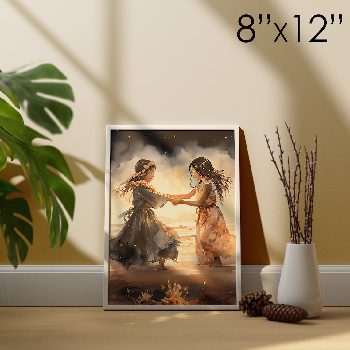 Printable Art - Oceans Dance - Two Hawaiian Girls Dancing by A Bonfire ...