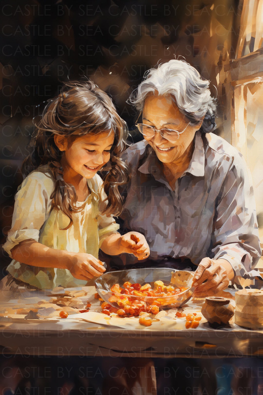 Printable Art - Cooking With Love - A Girl and Her Grandmother Cooking ...