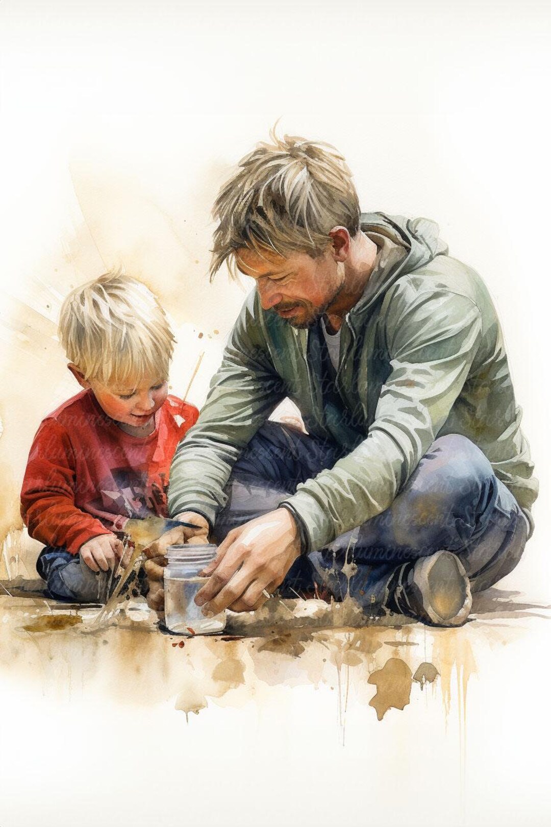 Digital Art - Shared Adventures - A Father and Son Catching Insects in ...