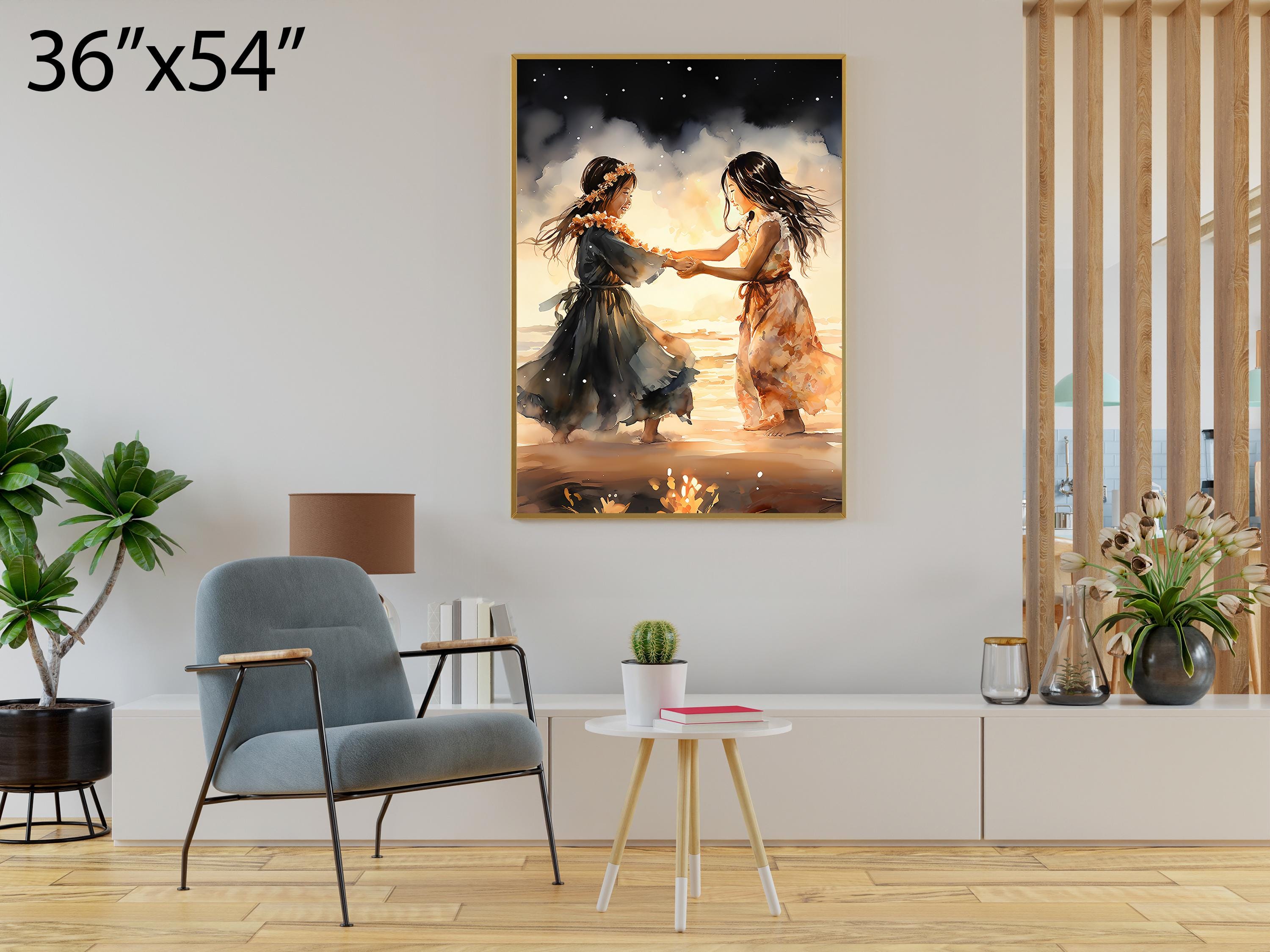Printable Art - Oceans Dance - Two Hawaiian Girls Dancing by A Bonfire ...