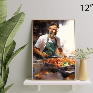 Printable Art - the Joyful Chef - A Smiling Chef Standing Over A Pan of ...