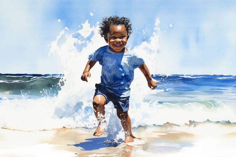 Digital Art - Splash of Joy - A Black Toddler Boy Splashing at the ...