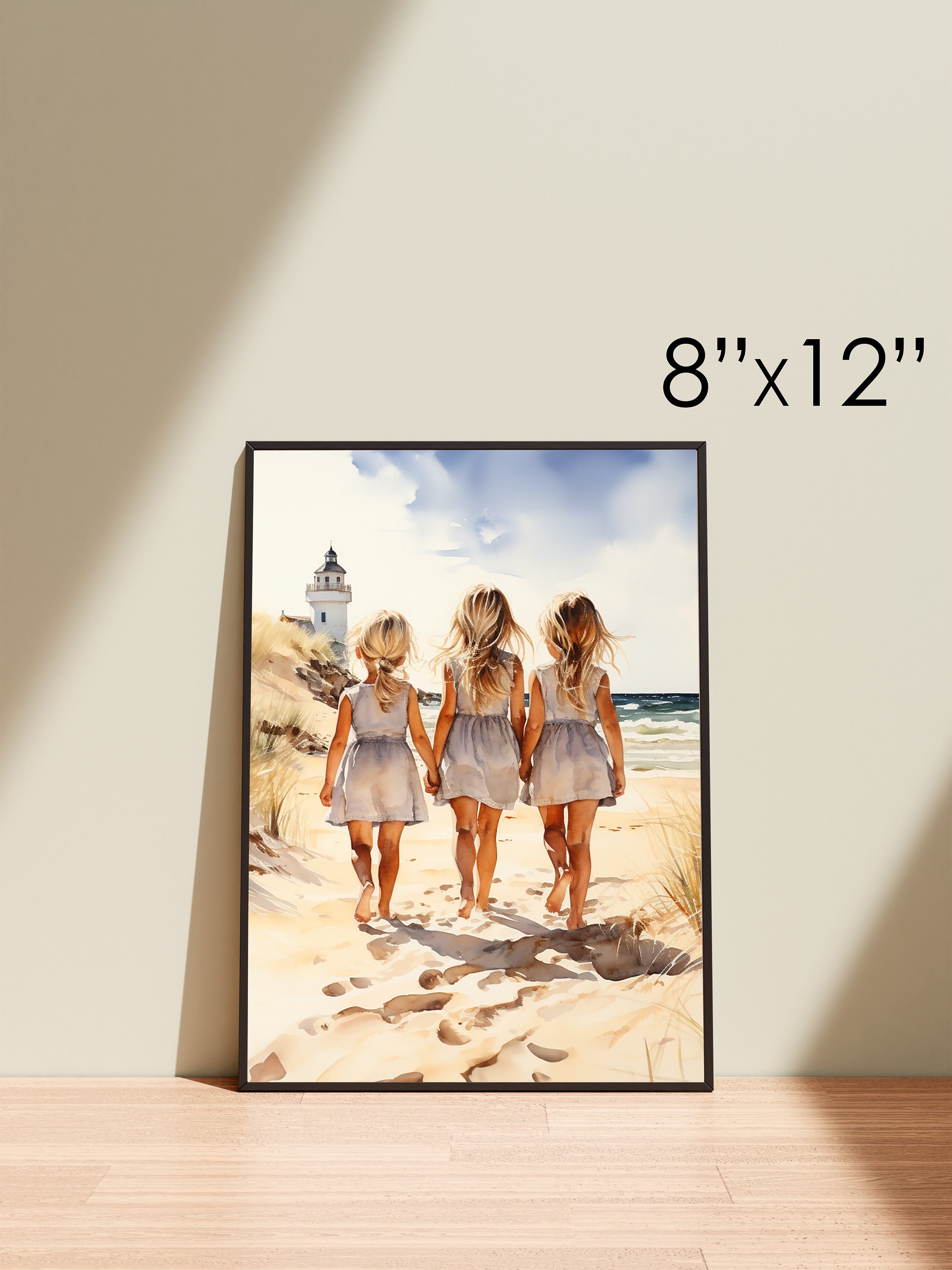 Printable Art - Seashell Sisters - Three Blonde Girls Walking Hand-in ...