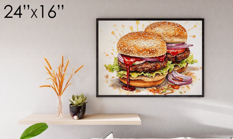 Printable Art - Burger Heaven - Two Delicious Burgers With All the ...