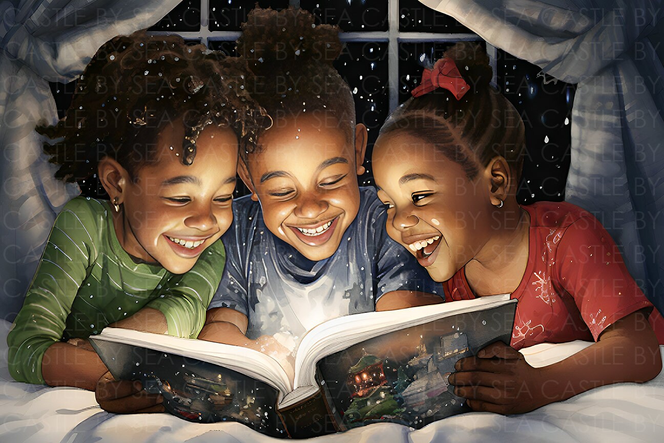 Printable Art - the Gift of Christmas Stories - Black Children Reading ...
