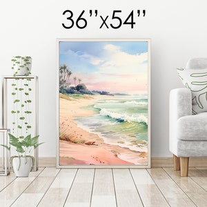 Printable Art - Coastal Calm - Painting of A Serene Beach by Water's ...