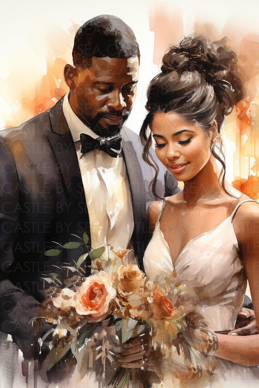 Printable Art - Unity in Love - A Black Bride and Groom Share A Tender ...