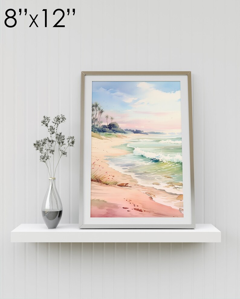 Printable Art - Coastal Calm - Painting of A Serene Beach by Water's ...