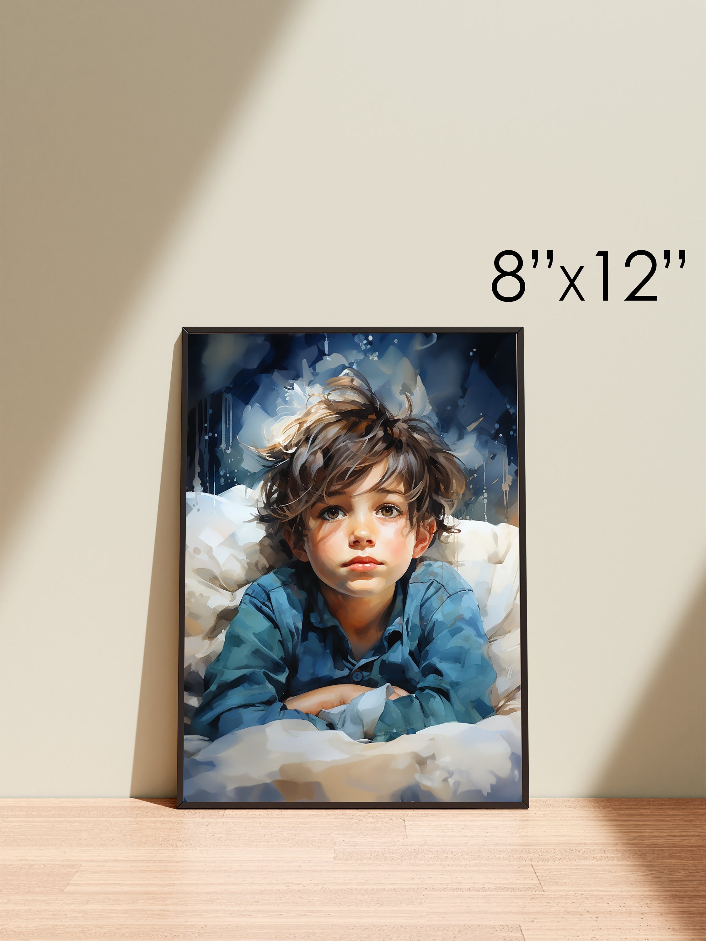 Printable Art - Midnight Melancholy - A Little Boy Laying in Bed at ...
