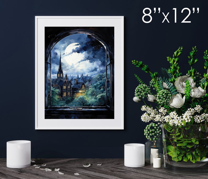 Printable Art - Inkwell Night - Dark Summer Night View From a Window of ...