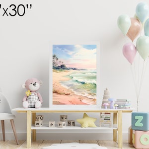 Printable Art - Coastal Calm - Painting of A Serene Beach by Water's ...