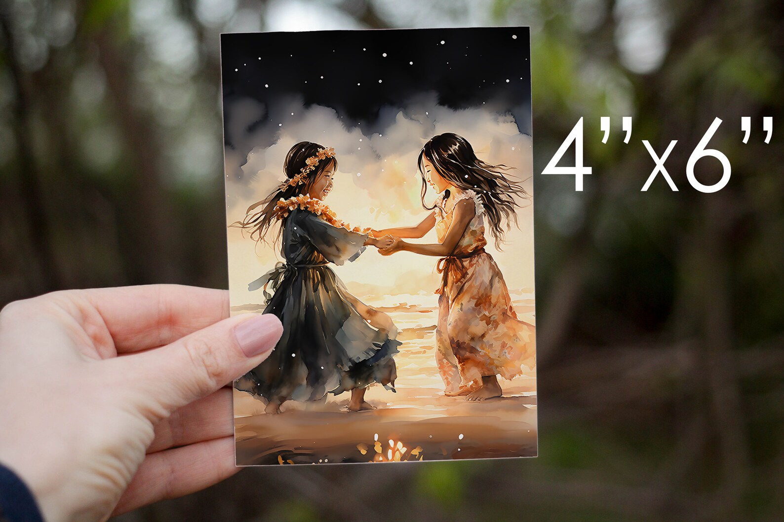 Printable Art - Oceans Dance - Two Hawaiian Girls Dancing by A Bonfire ...