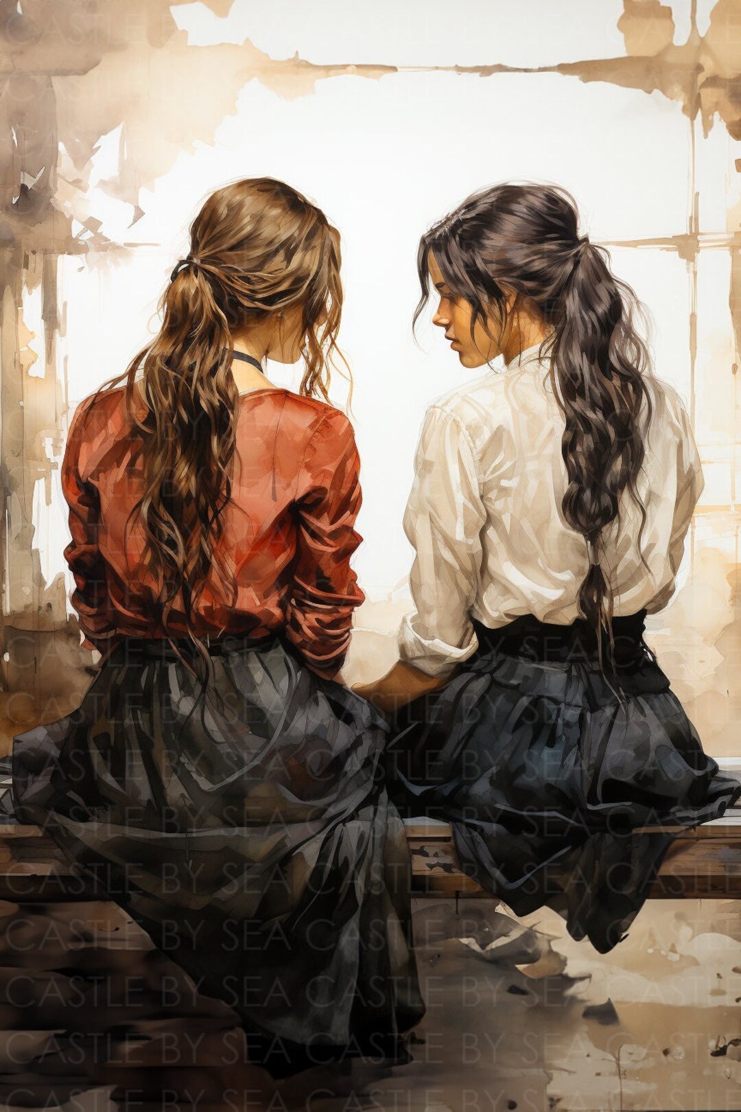 Digital Art - Whispers of the Past - Two Adolescent Girls Talking in ...