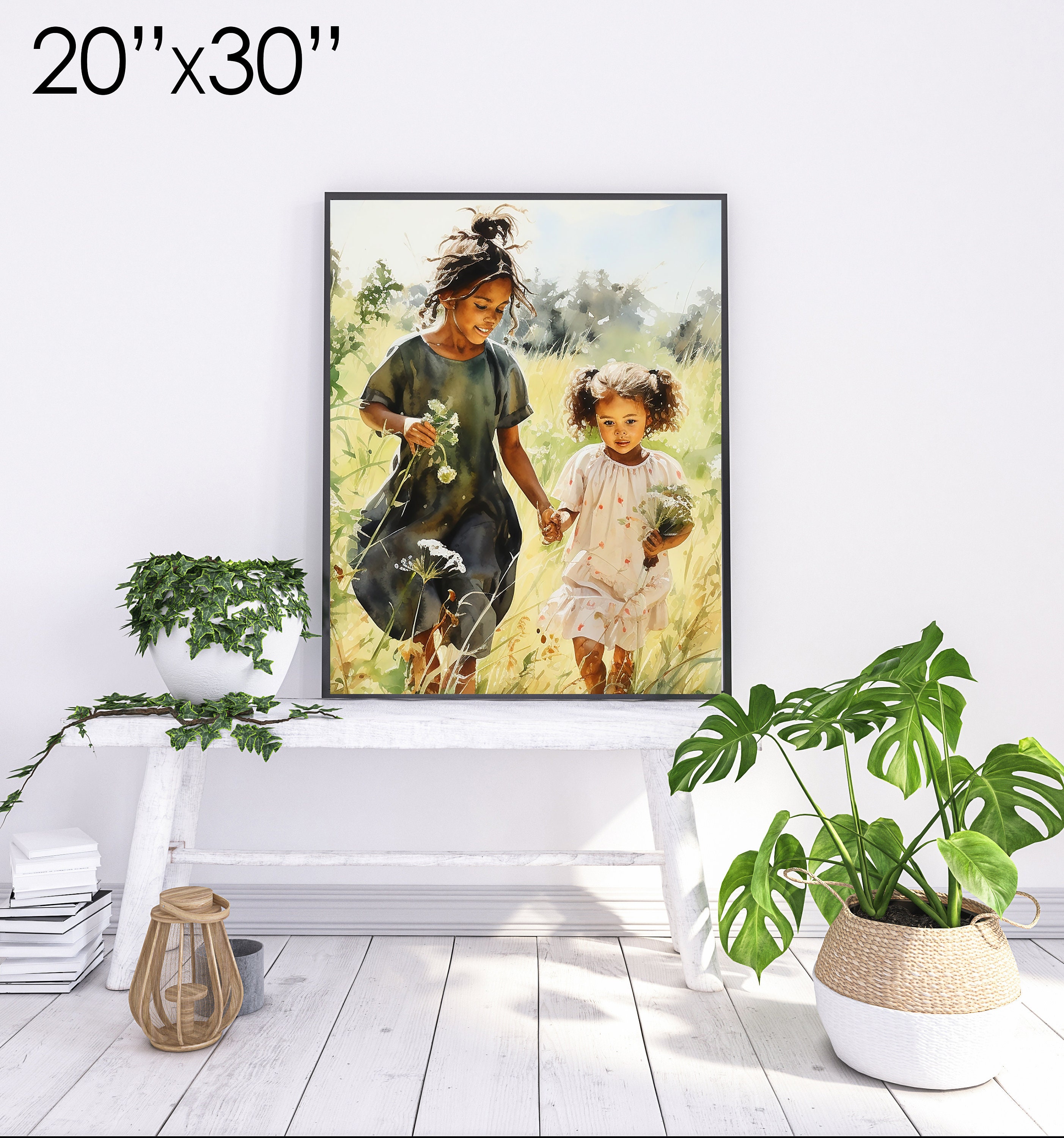 Printable Art - Grassland Giggles - Two Black Girls Playing in A Grassy ...