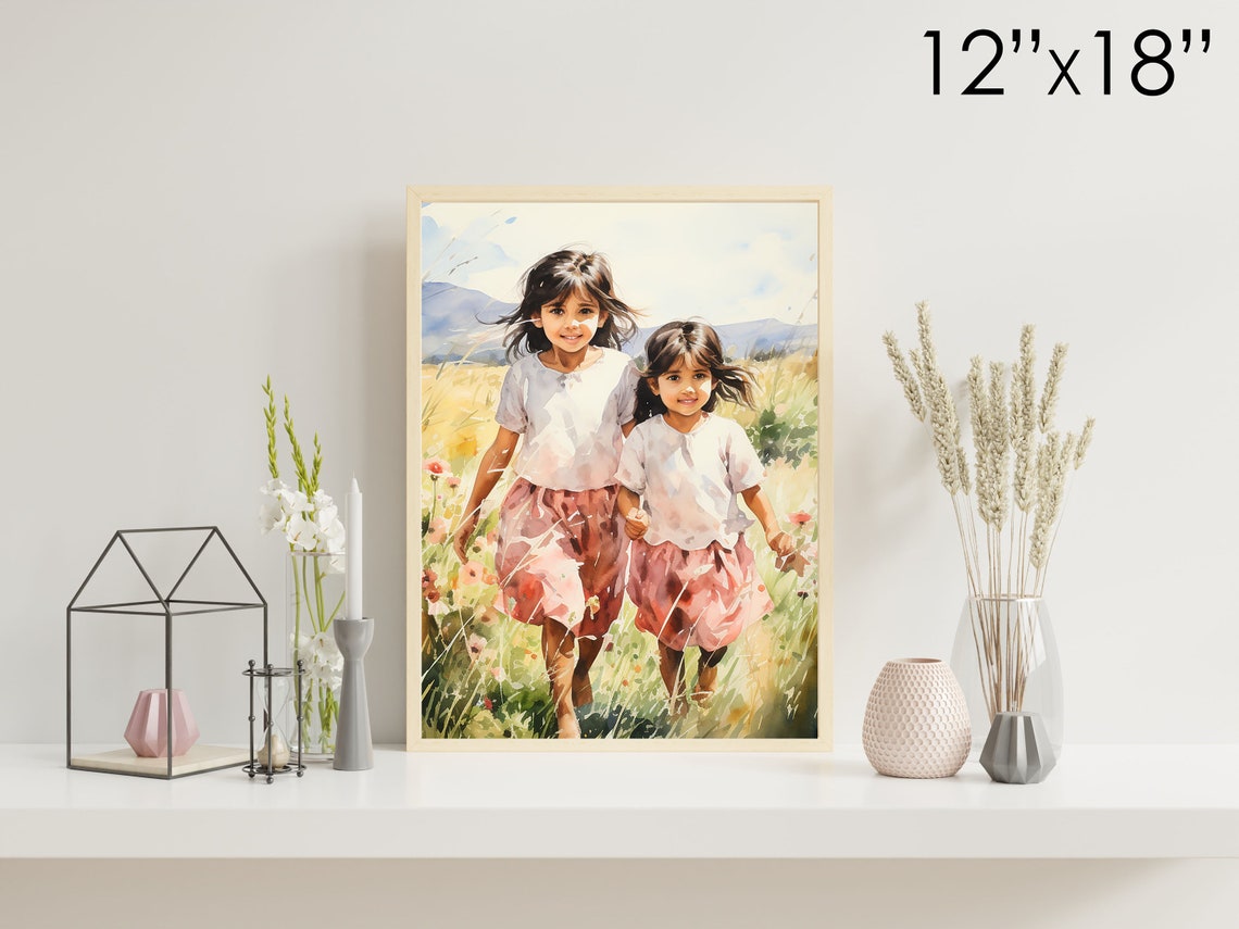 Printable Art - Sunshine Siblings - Two Sisters Walking Through A ...