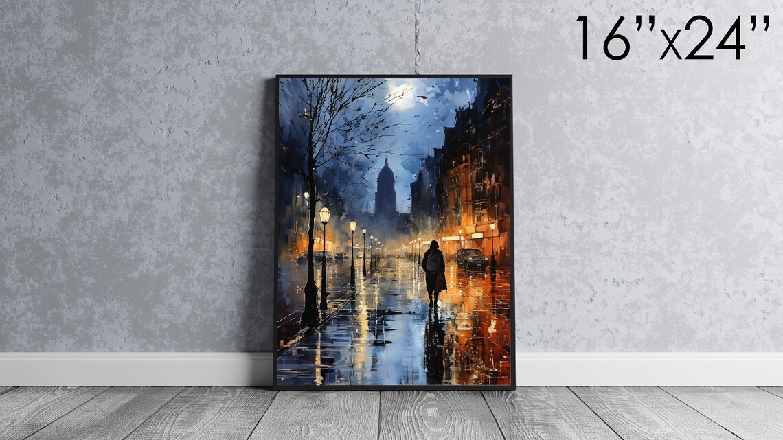 Printable Art - Alone With the City - A Lone Figure Walking Down an ...