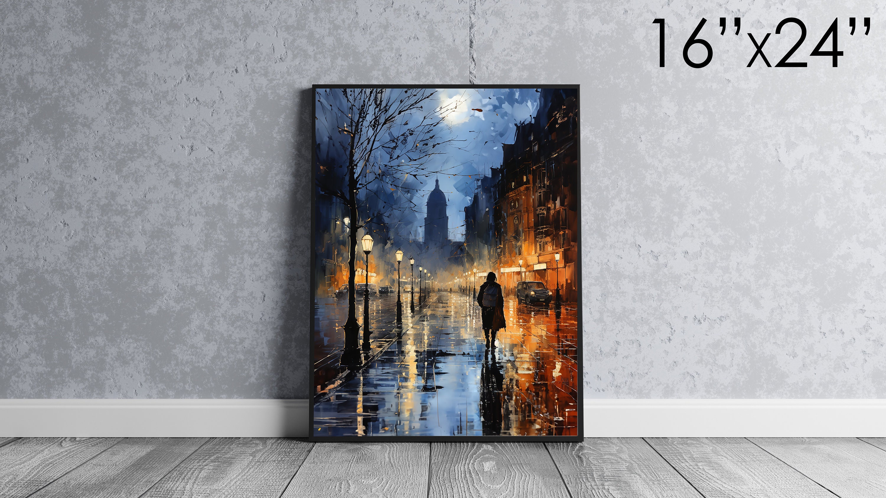 Printable Art - Alone With the City - A Lone Figure Walking Down an ...