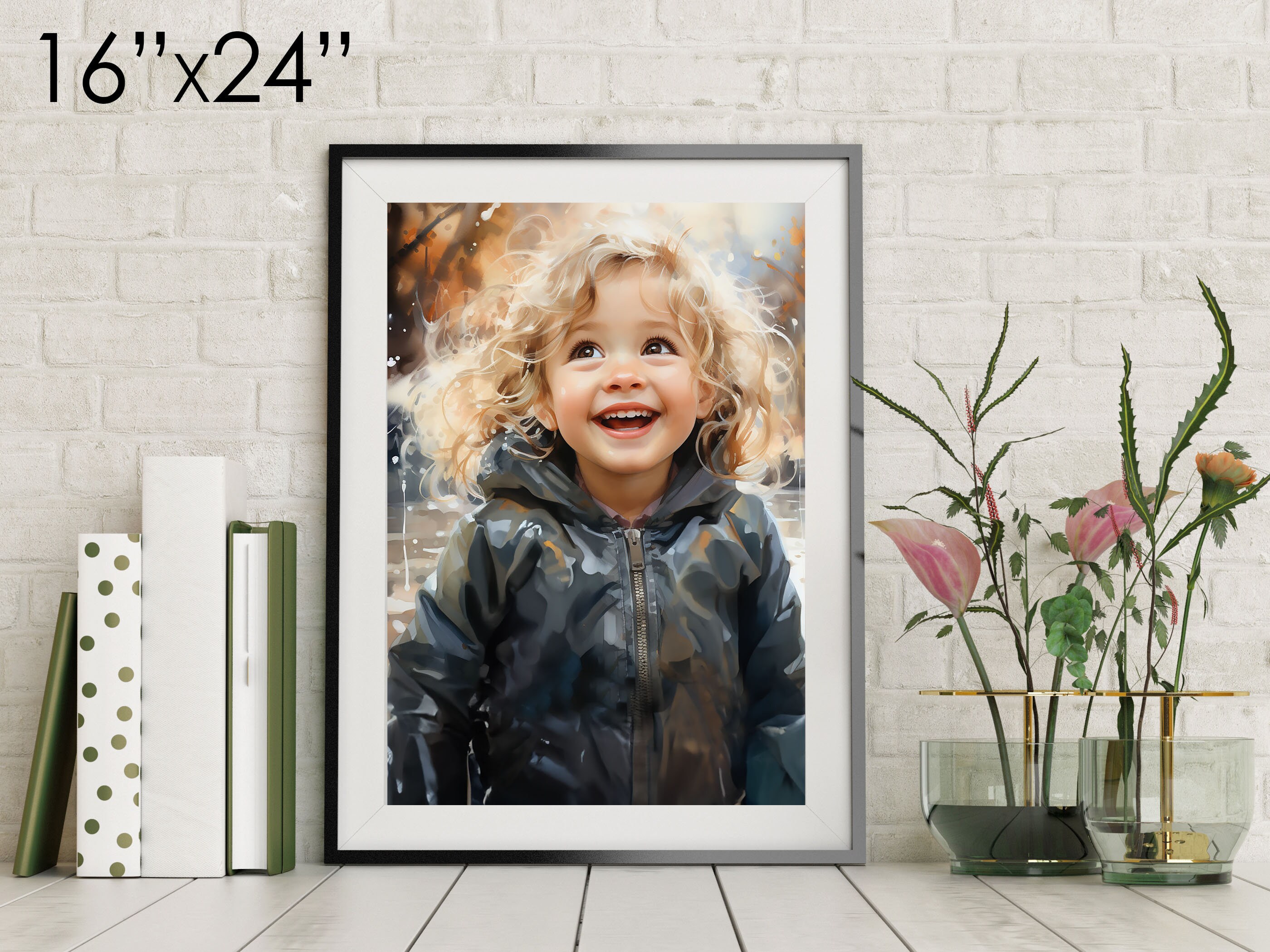 Printable Art - Rainy Day Delight - A Blond Toddler in A Coat Enjoying Daytime Drizzle ...