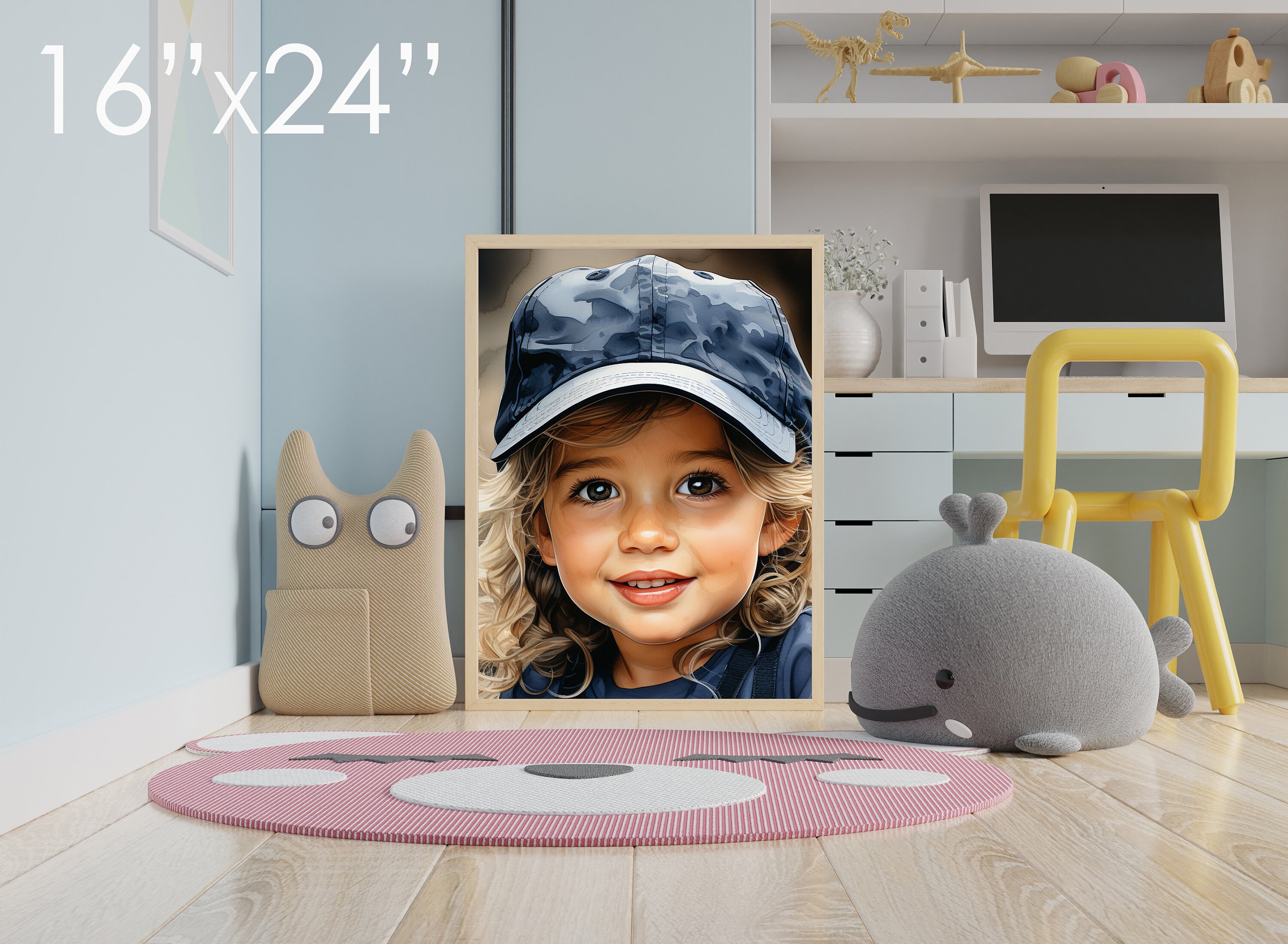 Printable Art - Curls and Smiles - A Cute Toddler Wearing A Blue T ...