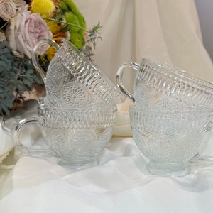 Vintage Glass Cups 4pc | Tea | 12 Oz Set Embossed Floral Cups ...
