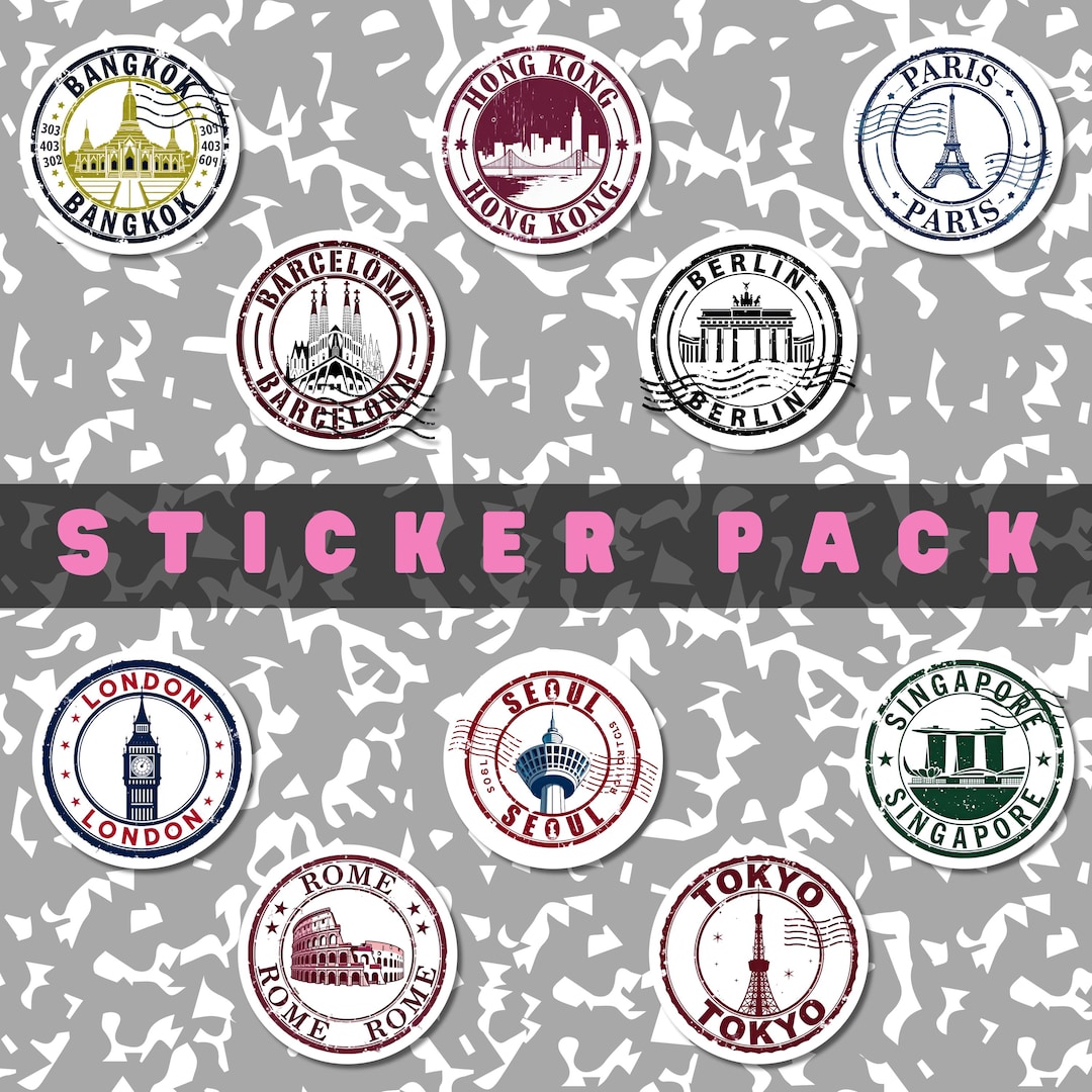 10 Passport Stamp Inspired Sticker Pack 1, Traveler, Laptop Stickers - Etsy