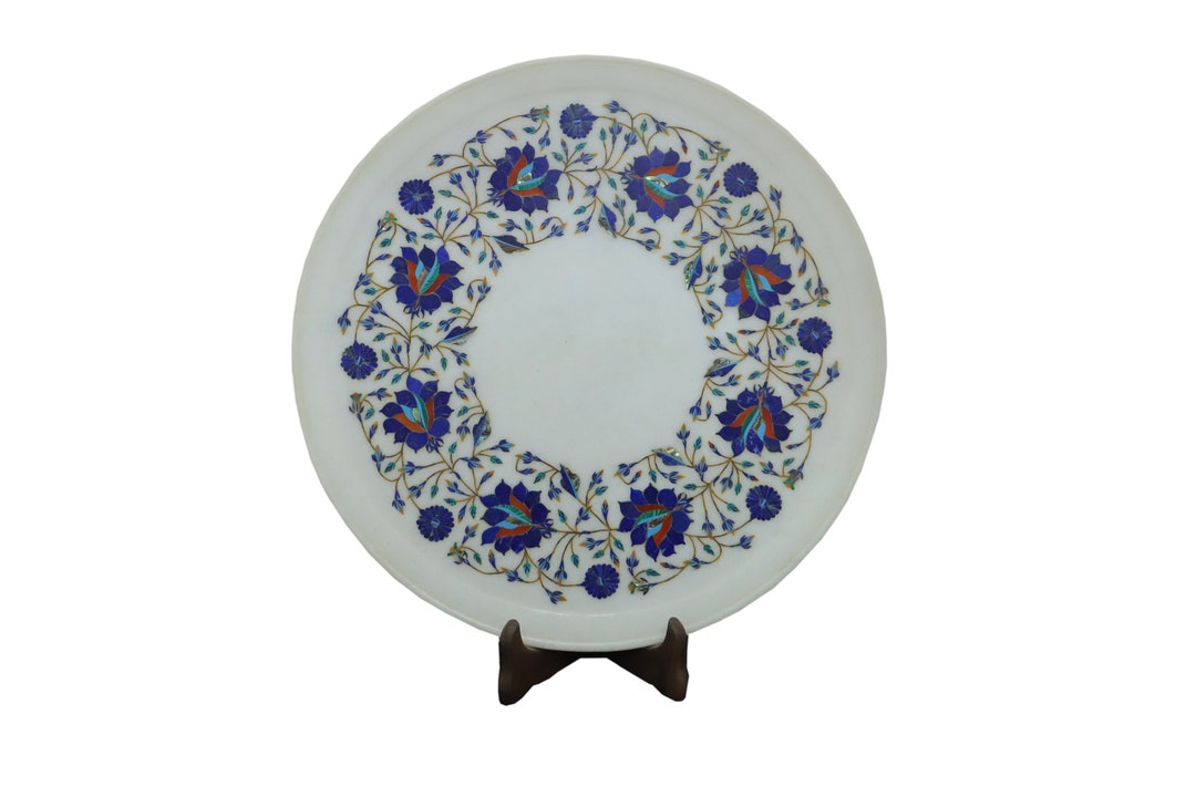 Marble Inlaid Plate With Semi Precious Stones - Etsy