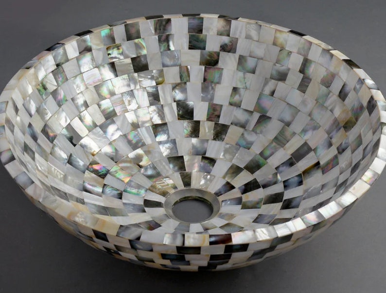 Handmade Marble Wash Basin Sink Mother of Pearl Gemstones Random Work ...
