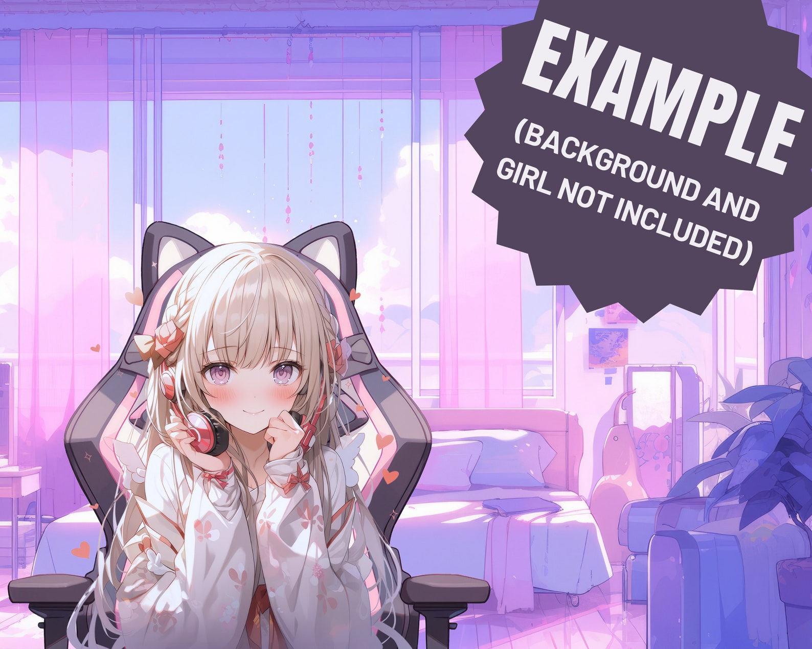 PNG of Vtuber Gaming Chair Black and Pink Cat Ears PNG - Etsy Canada