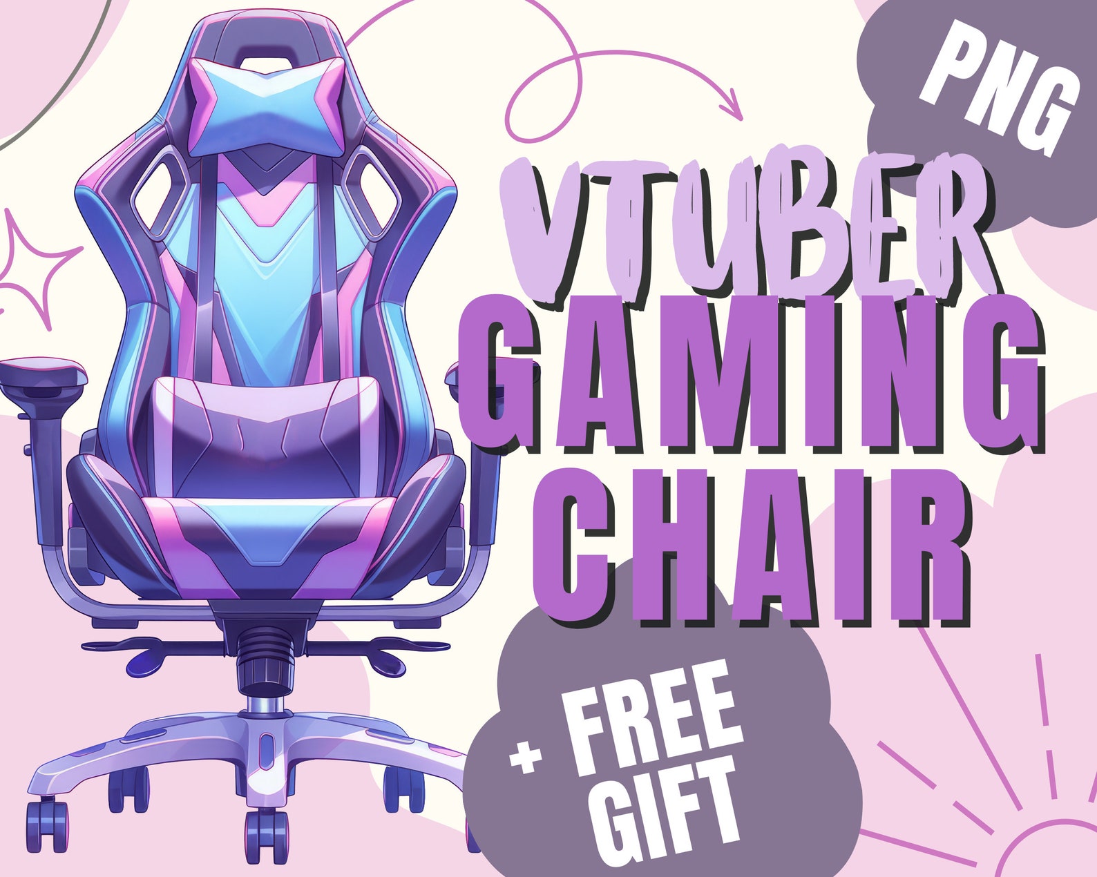 PNG Vtuber Gaming Chair - Purple, Blue and Pink - PNG With Transparent ...