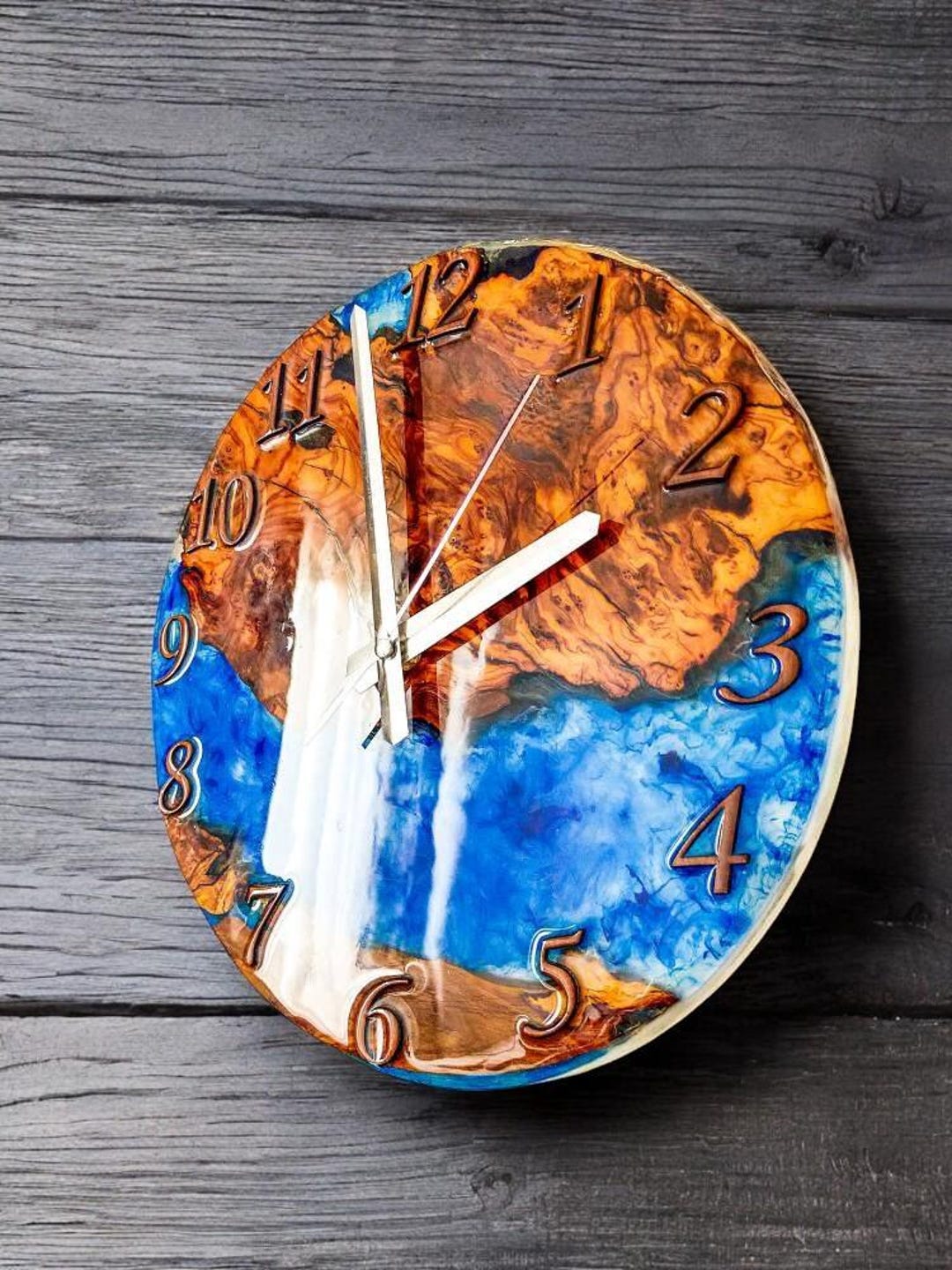 Handmade Blue Epoxy Resin Wood Clock: Modern Rustic Wall Art - Etsy