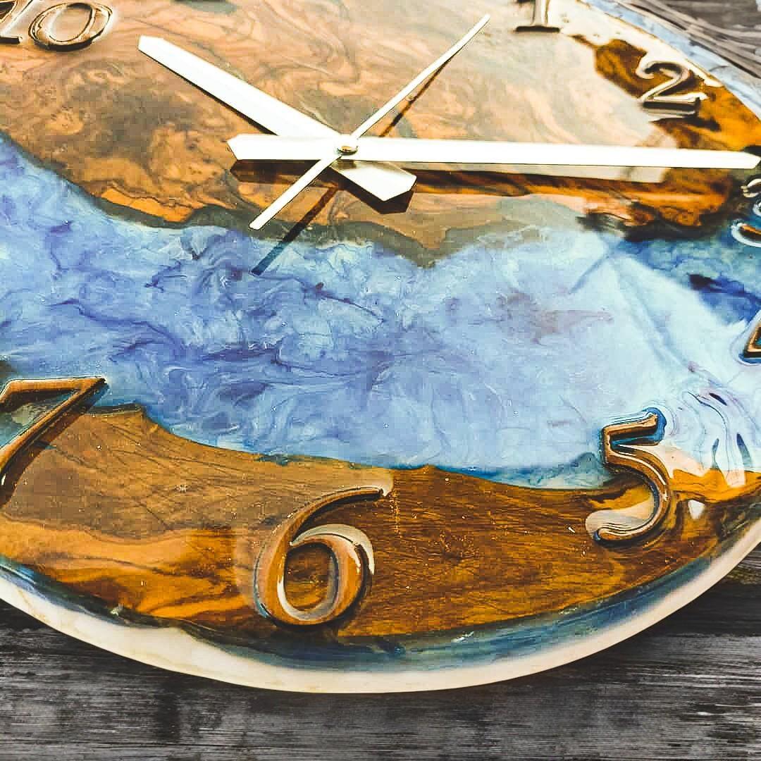 Blue River Epoxy and Wood Wall Clock – Handcrafted Burl Wood Clock ...