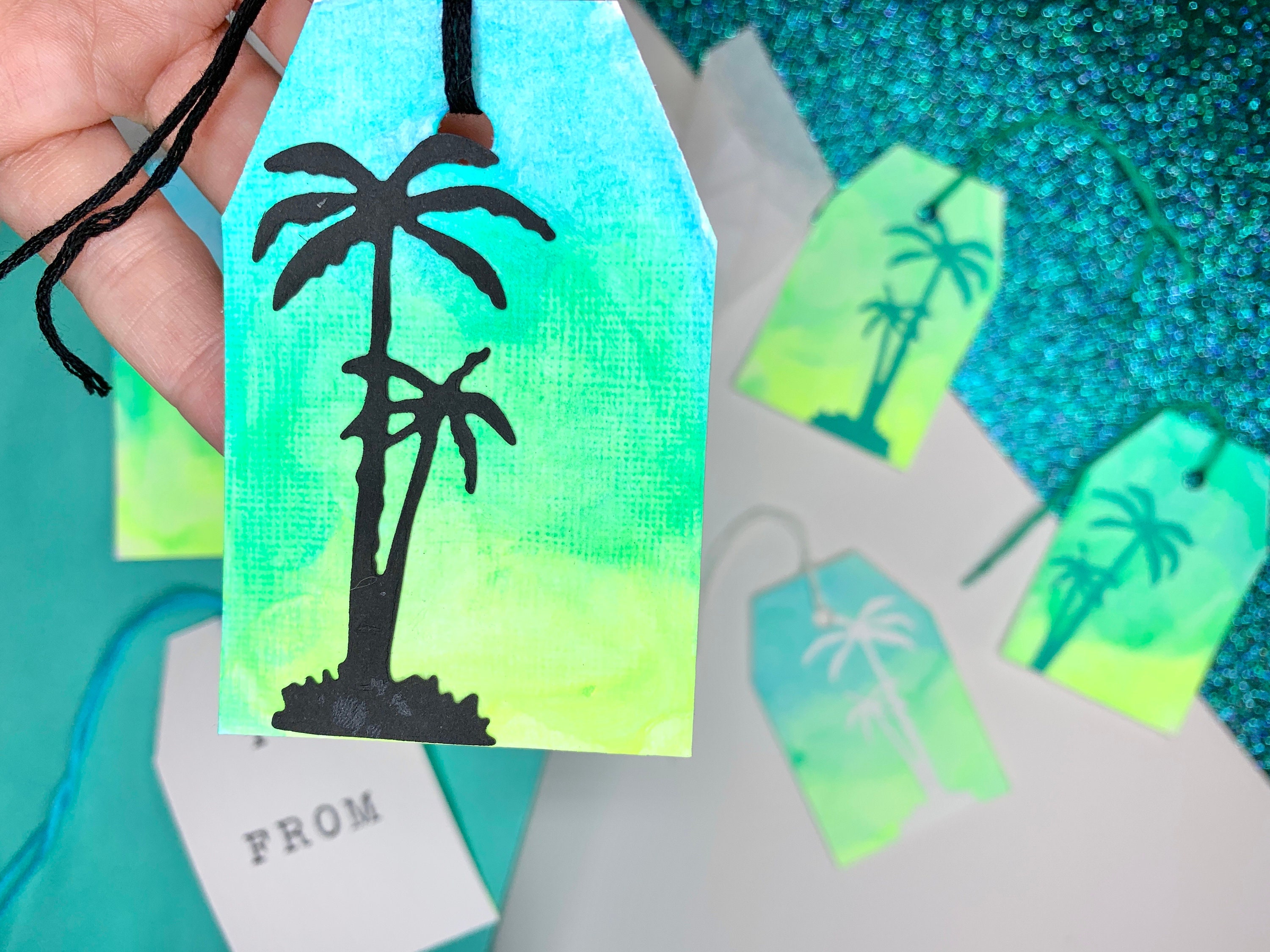 Palm Tree Gift Tags - Palm Trees Sunset Gift Tags - Neon Colors - Set ...
