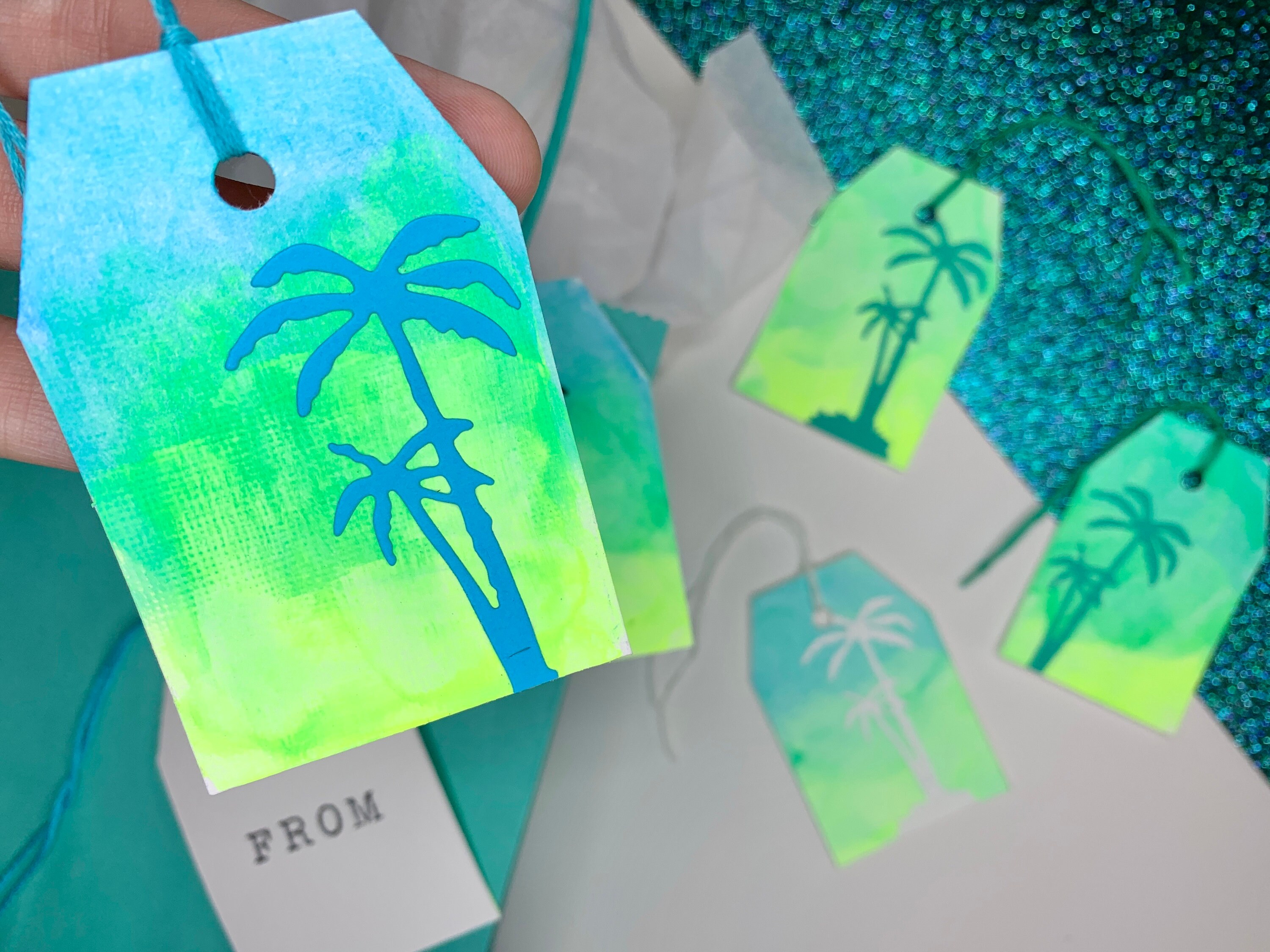 Palm Tree Gift Tags - Palm Trees Sunset Gift Tags - Neon Colors - Set ...