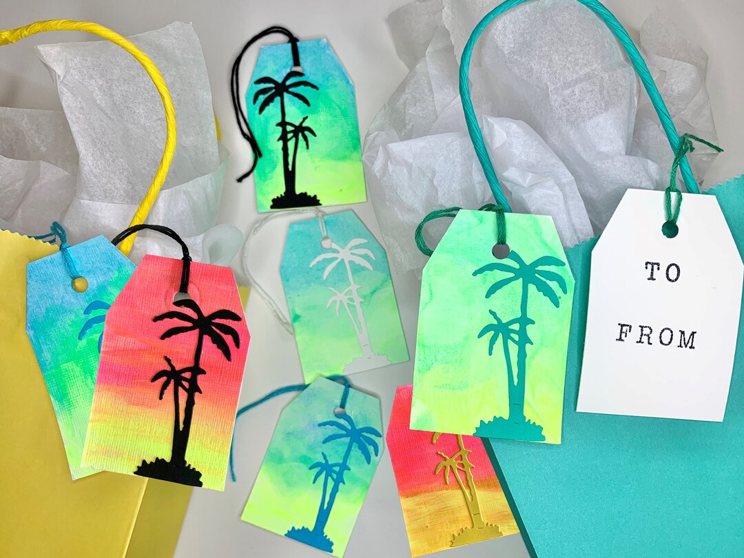 Palm Tree Gift Tags - Palm Trees Sunset Gift Tags - Neon Colors - Set ...