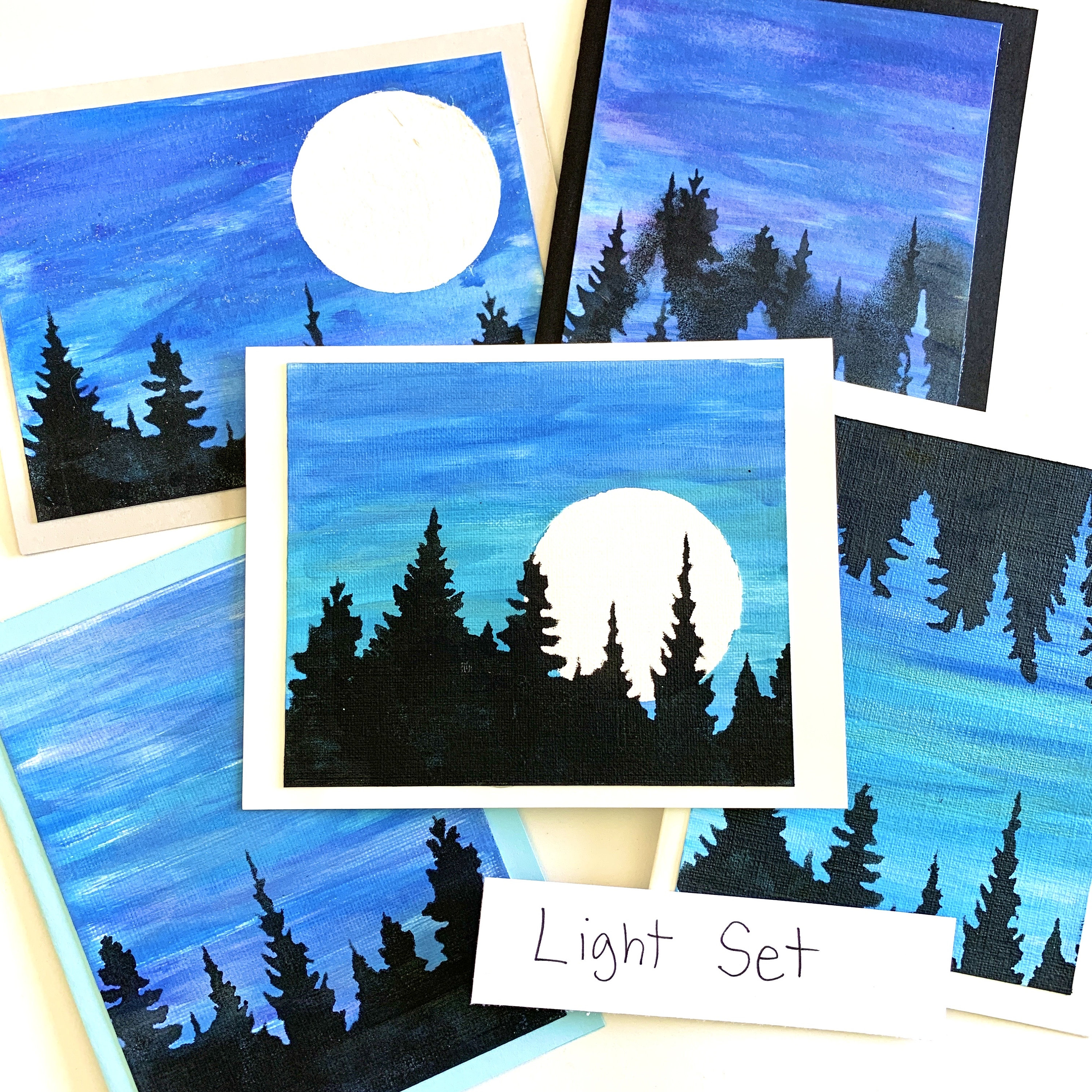 Hand-painted Originals Night Sky Cards Purple Teal and - Etsy